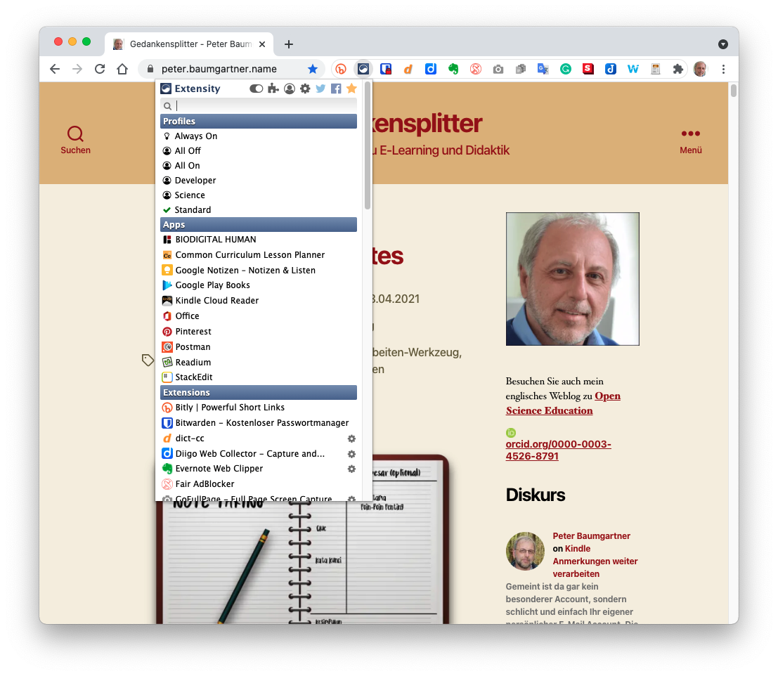 Extensity organisiert Browser Plugins - Gedankensplitter